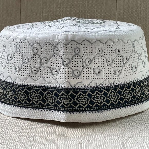 Accessories | Islamic Hat Whiteblack Embroidery Round Cap Topi Muslim ...